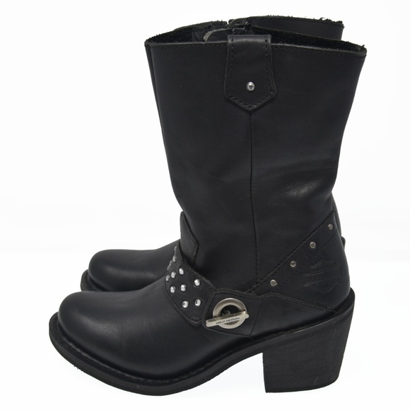 Harley-Davidson | Shoes | Harley Davidson Sz 6 Black Leather Jewel Boot ...
